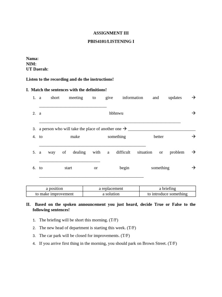 ASSIGNMENT III LISTENING I | PDF