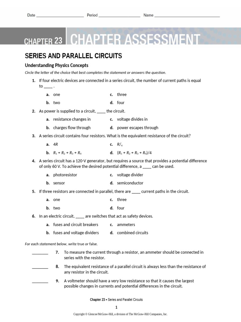 Chapter Assessment Series and Parallel Circuits Student Editable | PDF ...