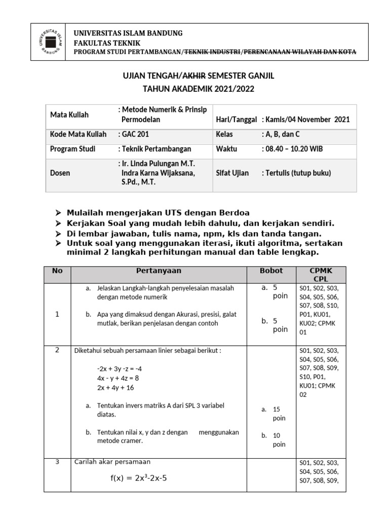 Soal UTS Metode Numerik | PDF