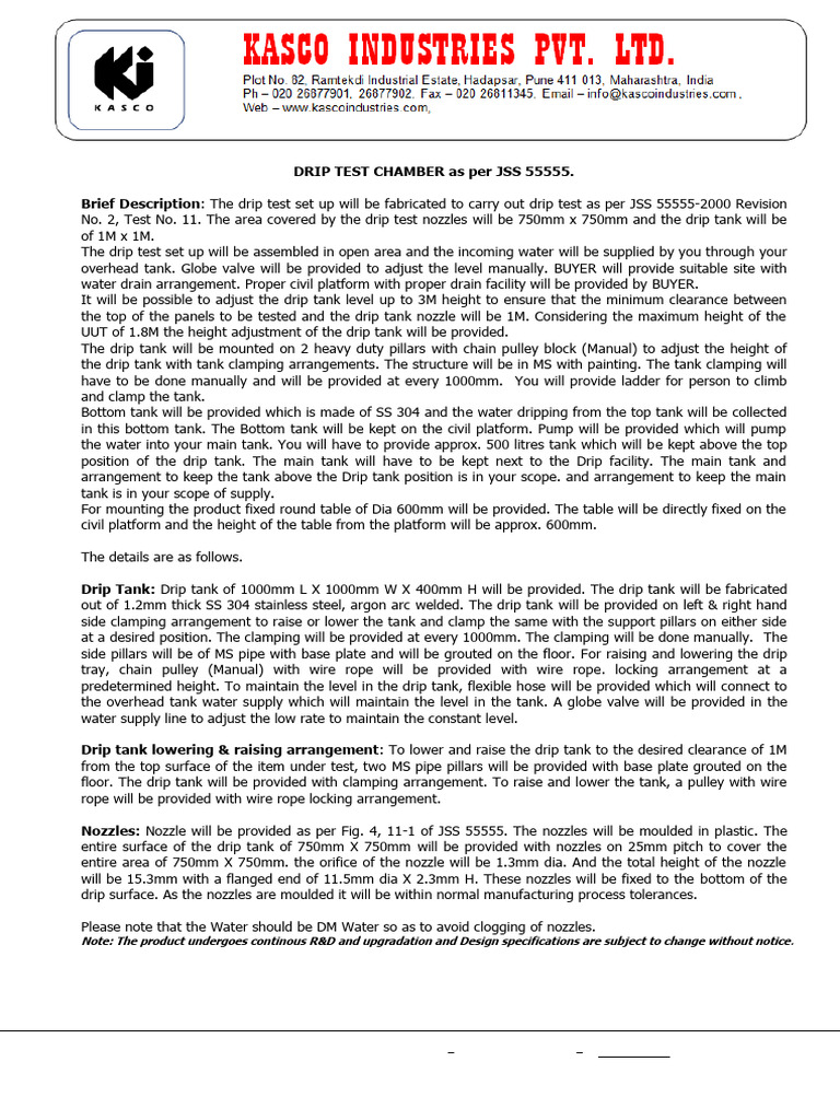 DRIP TEST As Per JSS 55555 Specs | PDF | Pipe (Fluid Conveyance ...