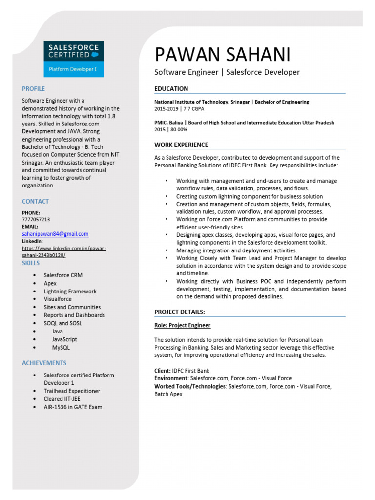 Pawan Sahani Resume.pdf | PDF | Computing | Information Technology