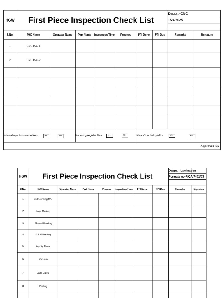 First Piece Inspection Checklist | PDF | Secondary Sector Of The ...