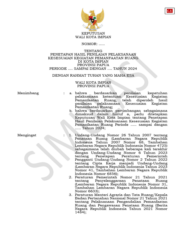 SK Hasil Penilaian Pelaksanaan KKPR | PDF