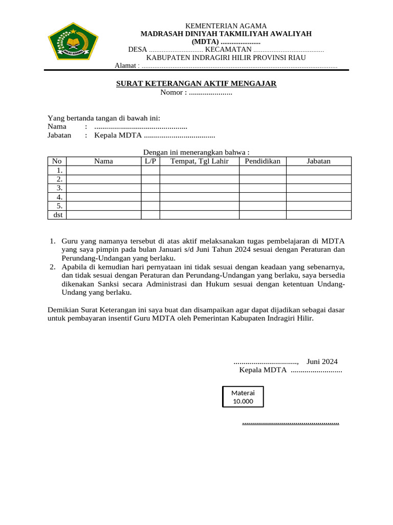 Contoh SRT Ket - Aktif Mengajar | PDF