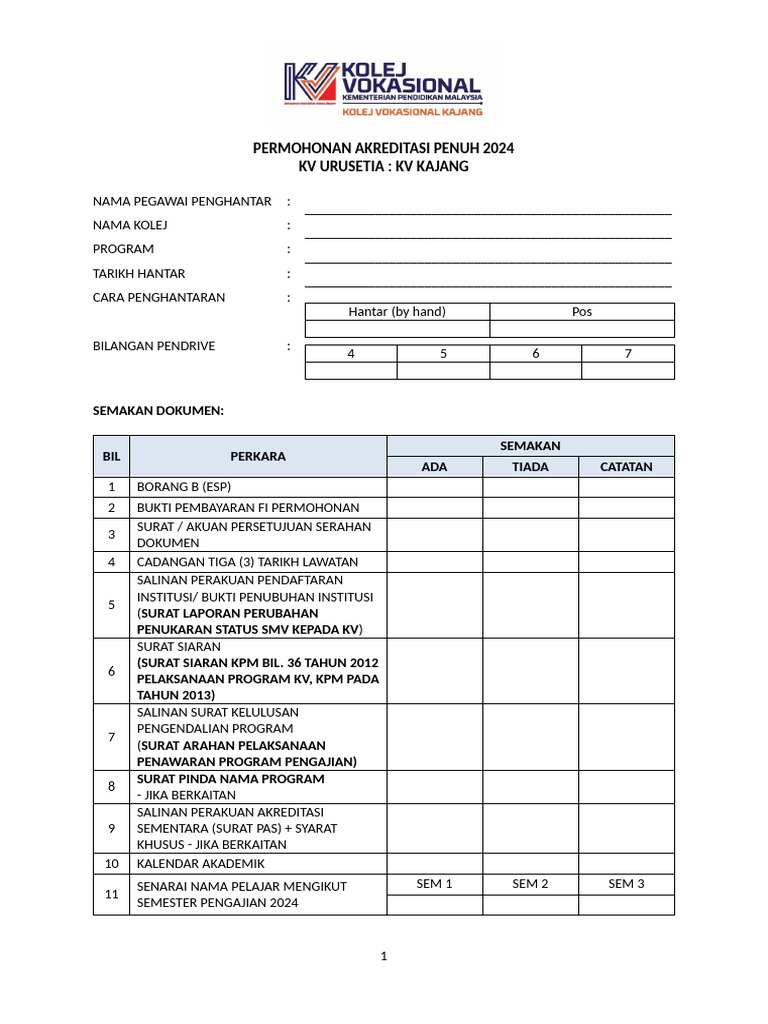 Senarai Semak Dokumen SRR02 Checklist 2024 | PDF