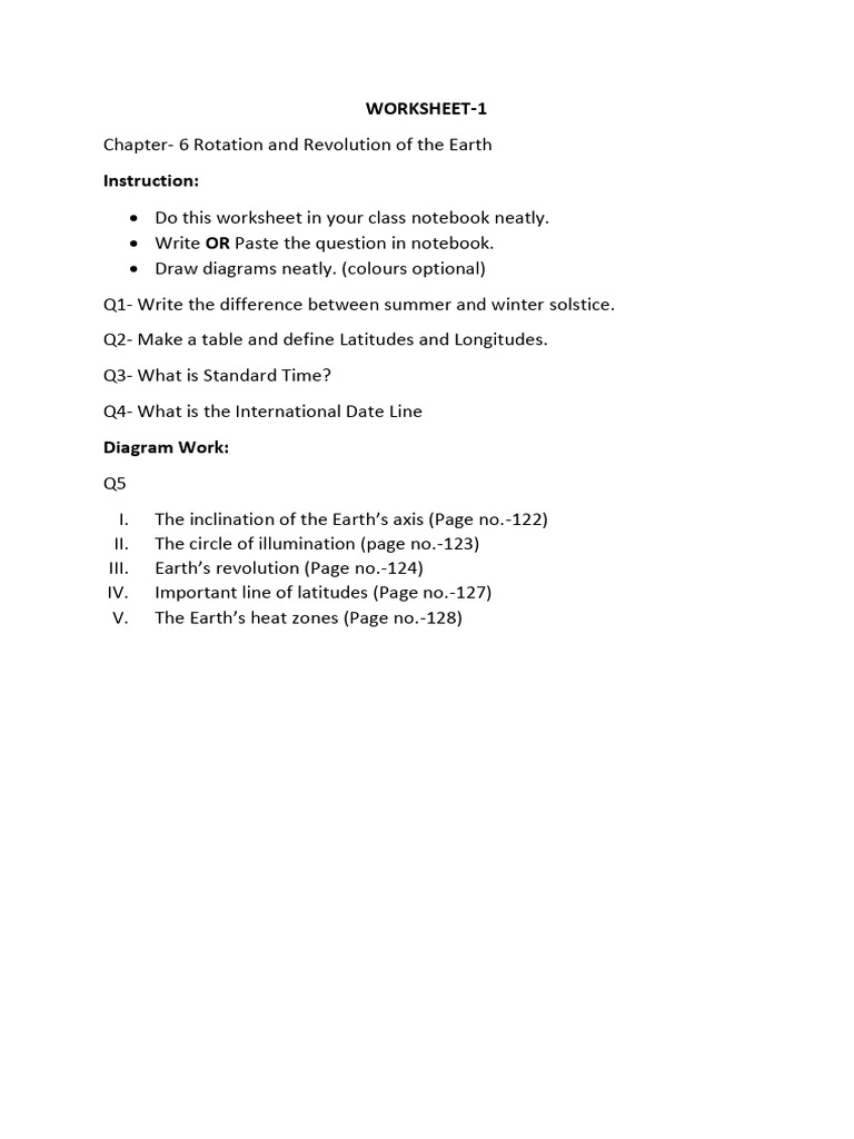 Class Vi Worksheet 1 | PDF
