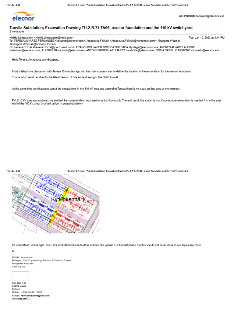 Tuovila Substation Excavation Drawing TU-2-R-74 TA06 Reactor Foundation and The 110 KV ...