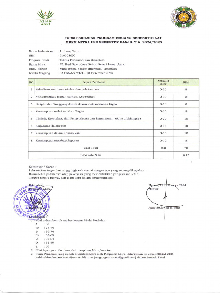 Hasil Penilaian Magang Anthony Tairio Dan Luki | PDF