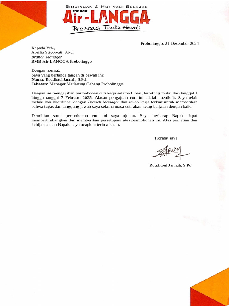 Surat Pengajuan Cuti-Natasya Meri Auliadani-MKC | PDF