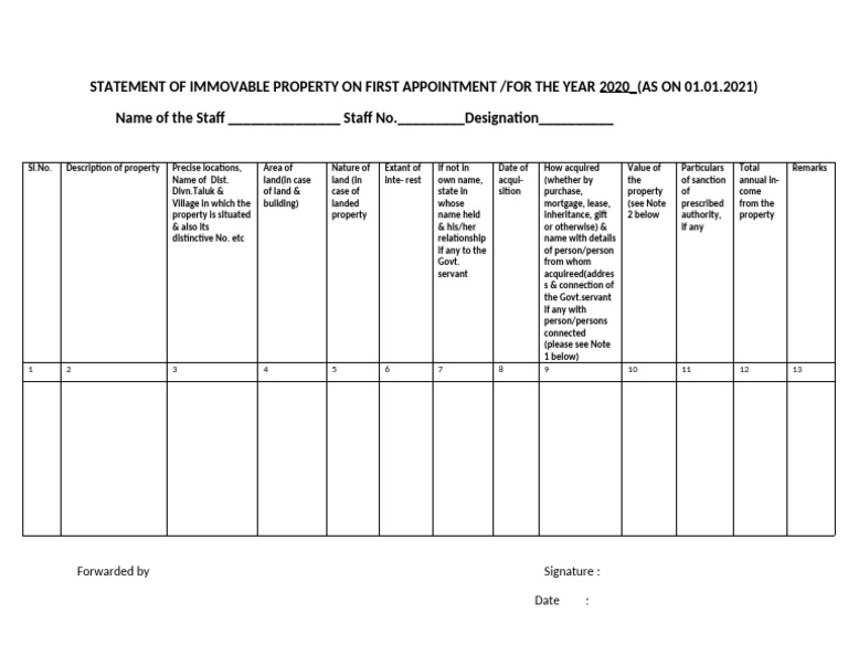 Govt Servant Immovable Property - Form | PDF | Property | Justice
