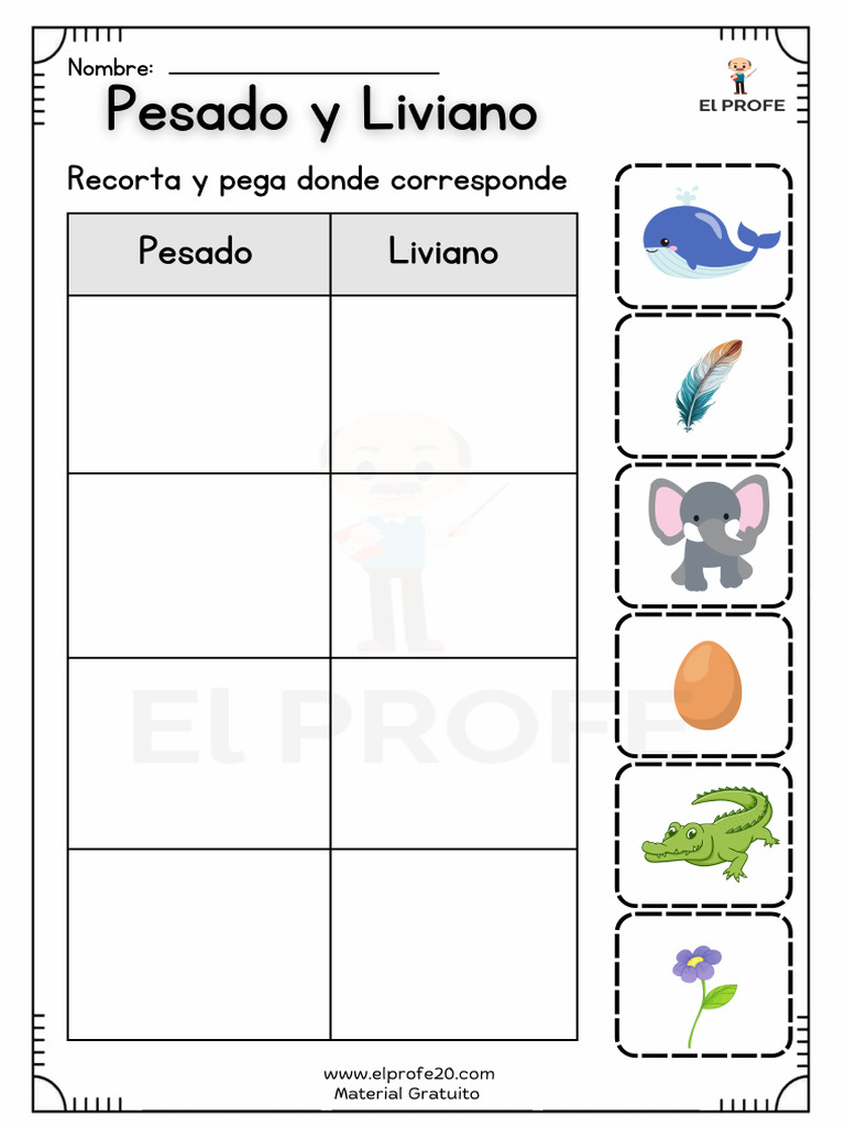 Fichas de Objetos Pesados y Ligeros Elprofe20 | PDF