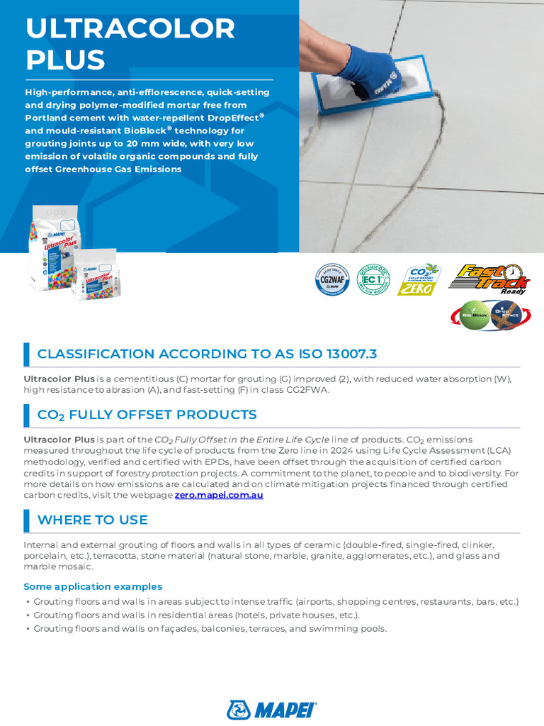 Mapei - Ultracolor Plus - Grout | PDF | Cement | Life Cycle Assessment