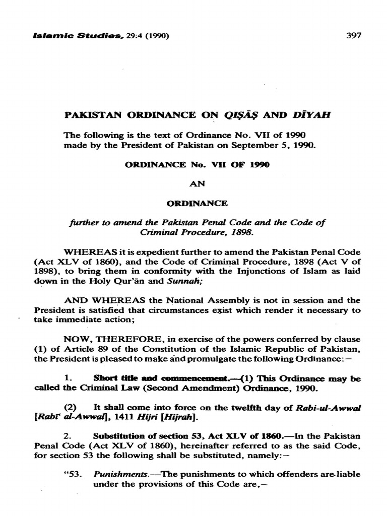Qisas and Diyat Ordinance 1990 Overview | PDF | Islamic Jurisprudence ...