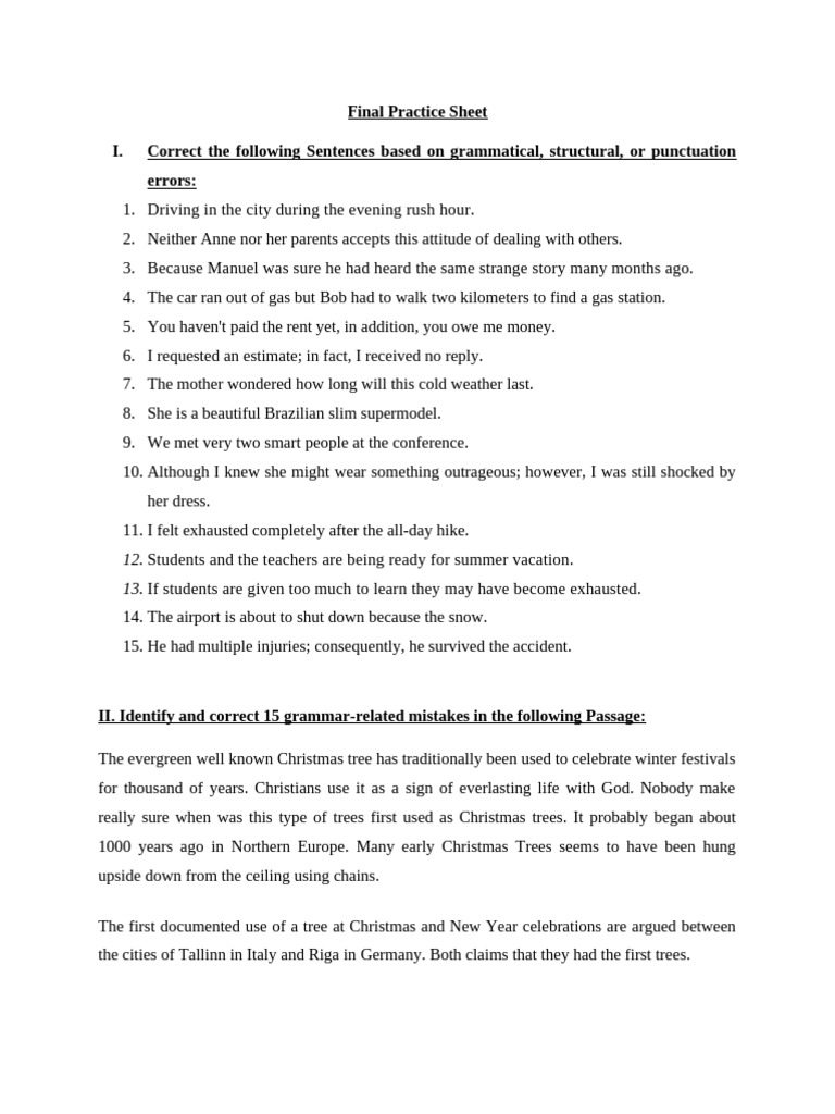 Final Practice Sheet (Mock Exam) | PDF | Christmas