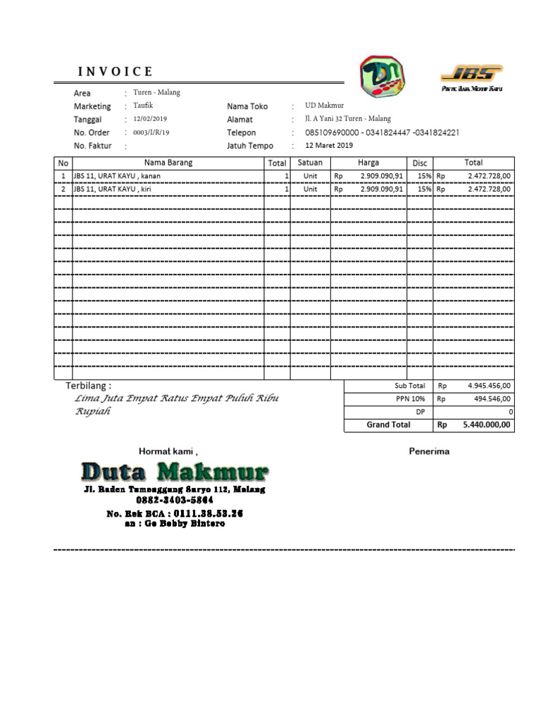 003.UD Makmur Invoice Rev2 | PDF