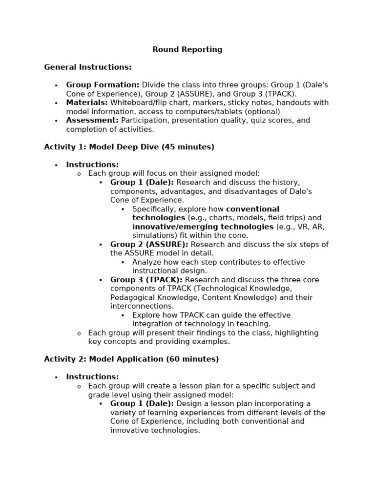 Instructional Models Group Activities | PDF | Lesson Plan | Human ...