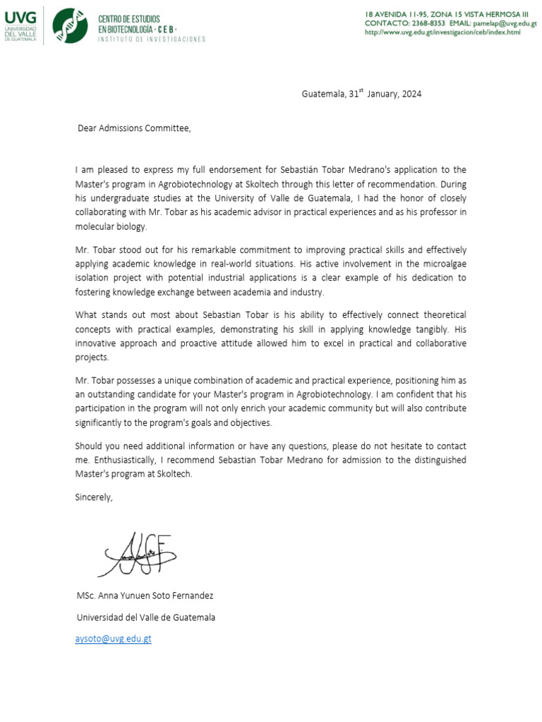 Recomendation Letter YS | PDF