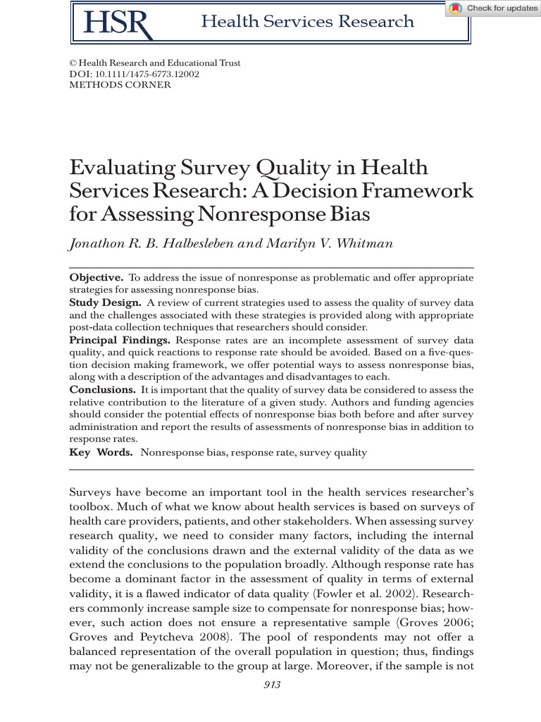 Evaluating Survey Quality in Health Services Research | PDF | Sampling ...