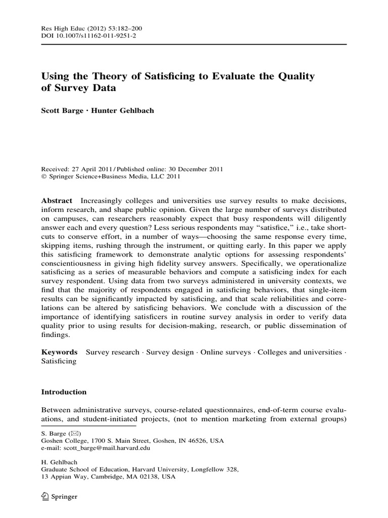 11. Using the Theory of Satisficing to Evaluate the Quality of Survey ...