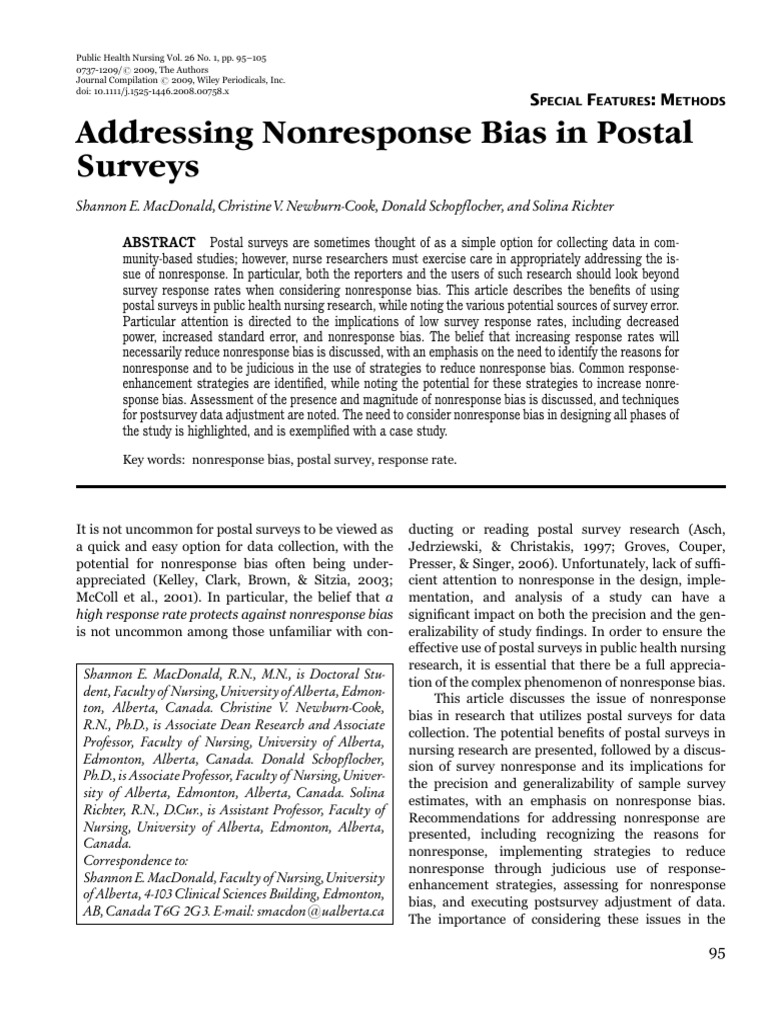 Addressing Nonresponse Bias in Postal Surveys | PDF | Survey ...