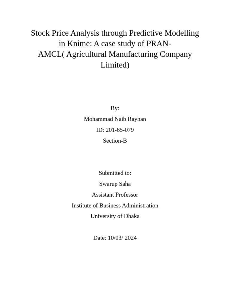 Pran Amcl Stock Prediction In Knime Pdf Linear Regression Regression Analysis