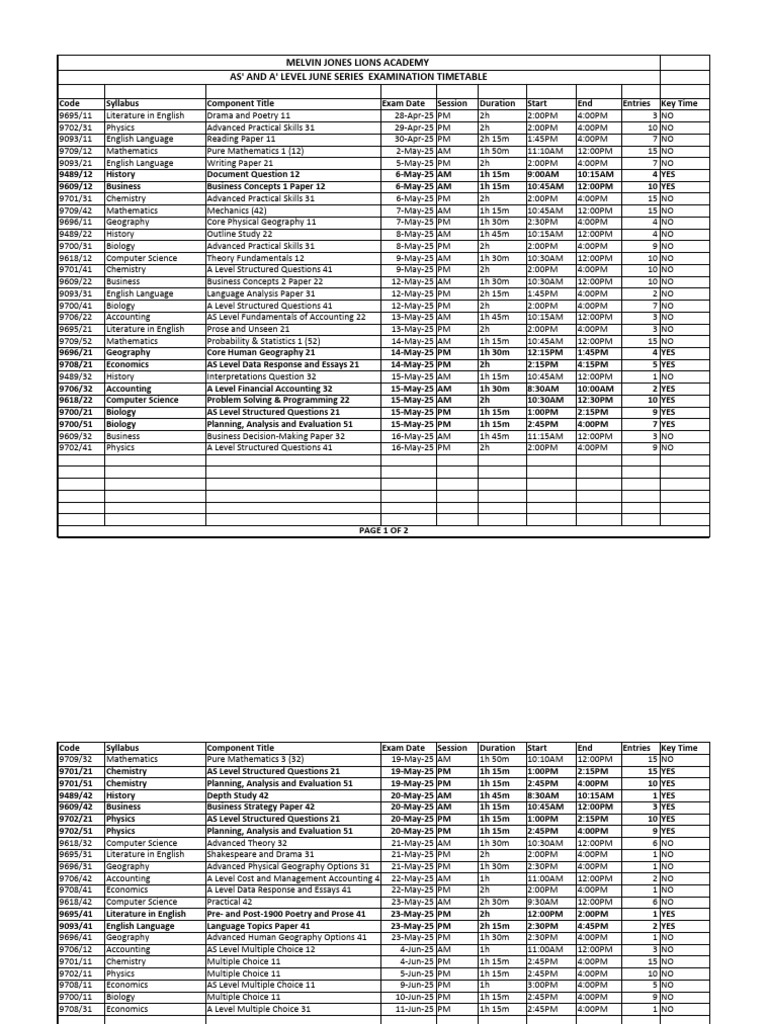 As' and a' Level June Timetable[Provisional] | PDF | Analysis | Computer Science
