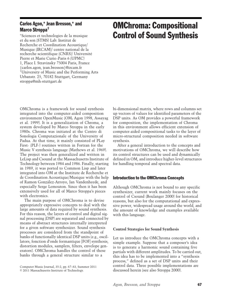 Compositional Approach To The Control Of Computer Based Sound Synthesis Pdf Class Computer