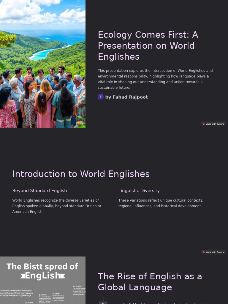 Ecology Comes First A Presentation On World Englishes | PDF | Sustainability | Environmentalism