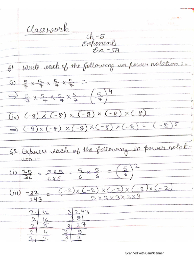 CH-5 Exponents Mathematics - Classwork | PDF