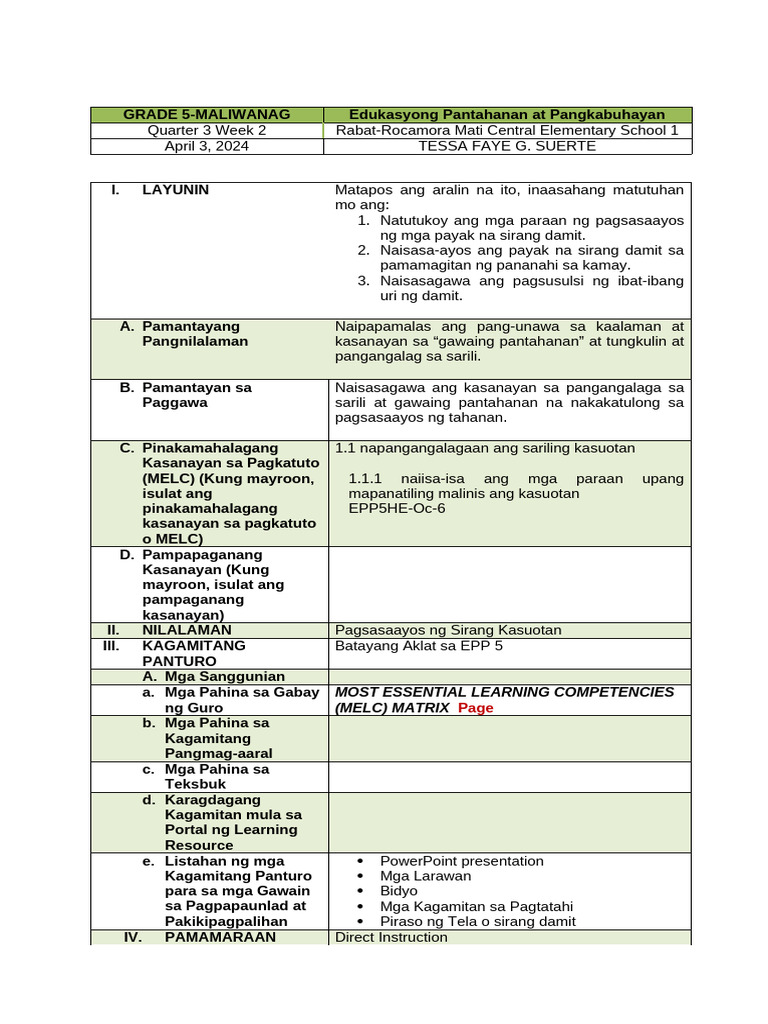 Epp Lesson Plan 1 | PDF