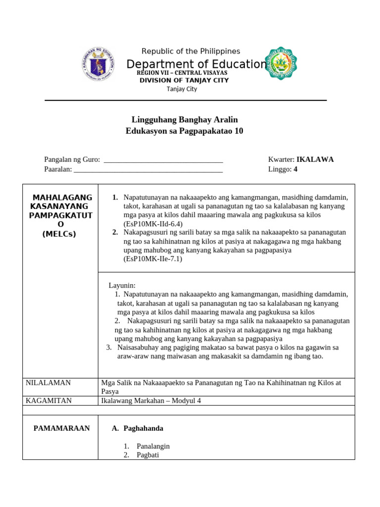 EsP10 - LP - Q2 - Week 4 | PDF