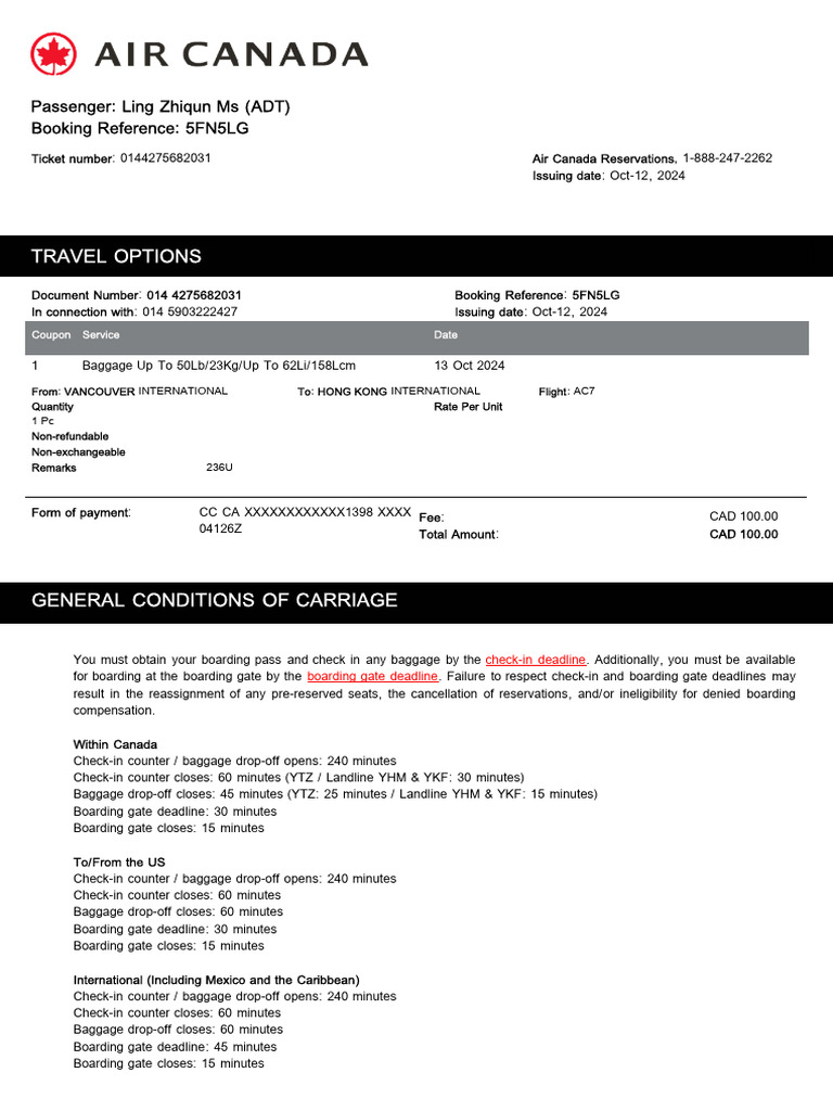 Air Canada Check-In and Boarding Times | PDF