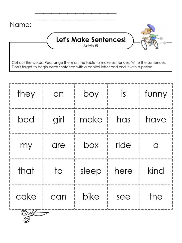 Sentence Building Activity Worksheet | PDF