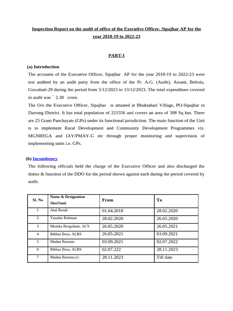 DIR of Sipajhar GP (Auditor) | PDF | Audit | Business
