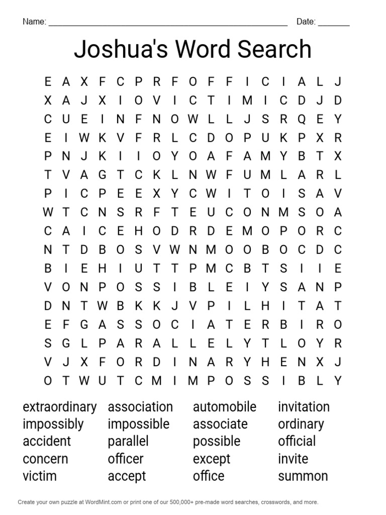 Joshuas Word Search 17b411 61631f88 | PDF | Word Puzzles | Puzzles