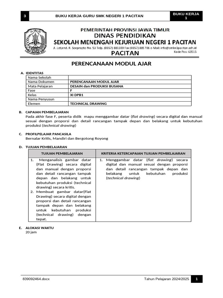 Perencanaan Modul Ajar - Teknik Drawing | PDF