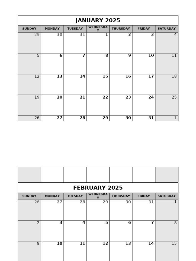 2025 Blank Monthly Calendar 01 | PDF