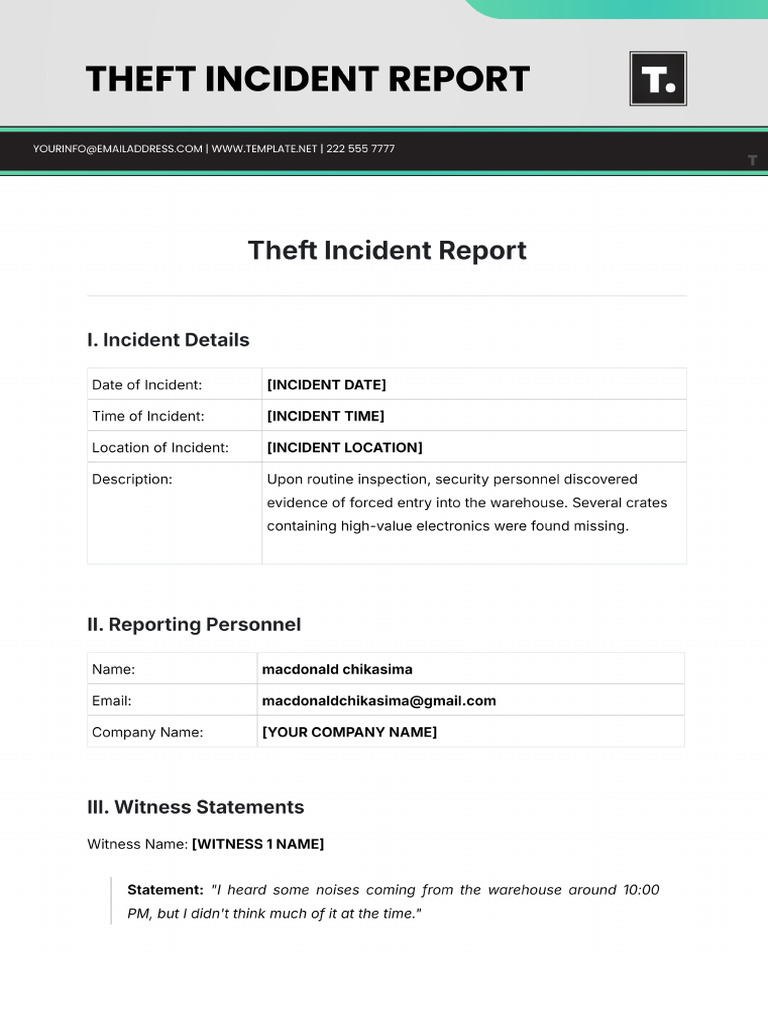 Free Theft Incident Report | PDF
