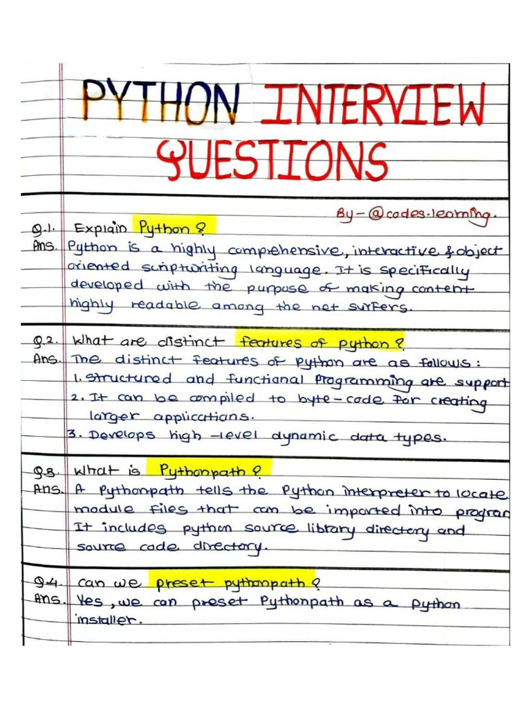Python Handwritten Interview Questions With Answers 1694464745 | PDF