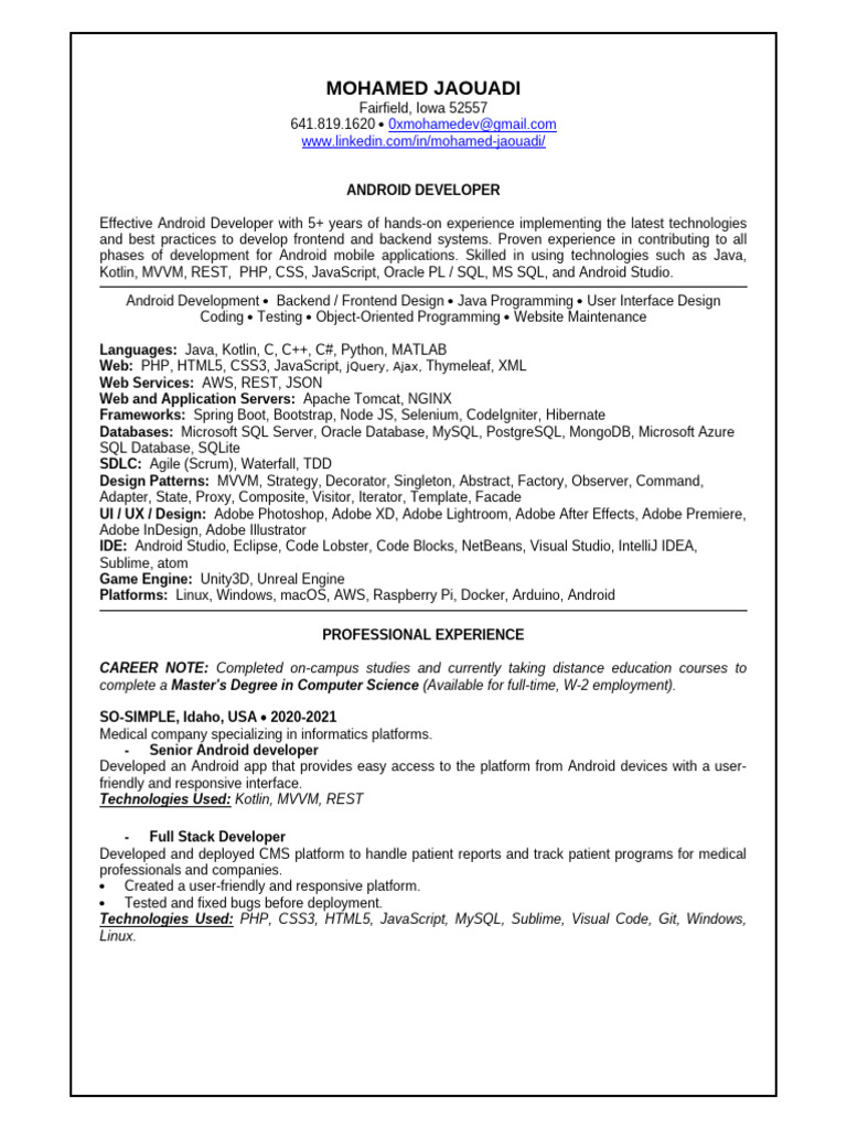 Mohamed_Jaouadi_Resume | PDF | Mobile App | Android (Operating System)