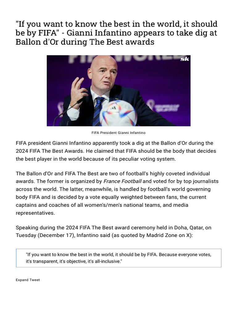 If You Want To Know The Best in The World, It Should Be by FIFA | PDF