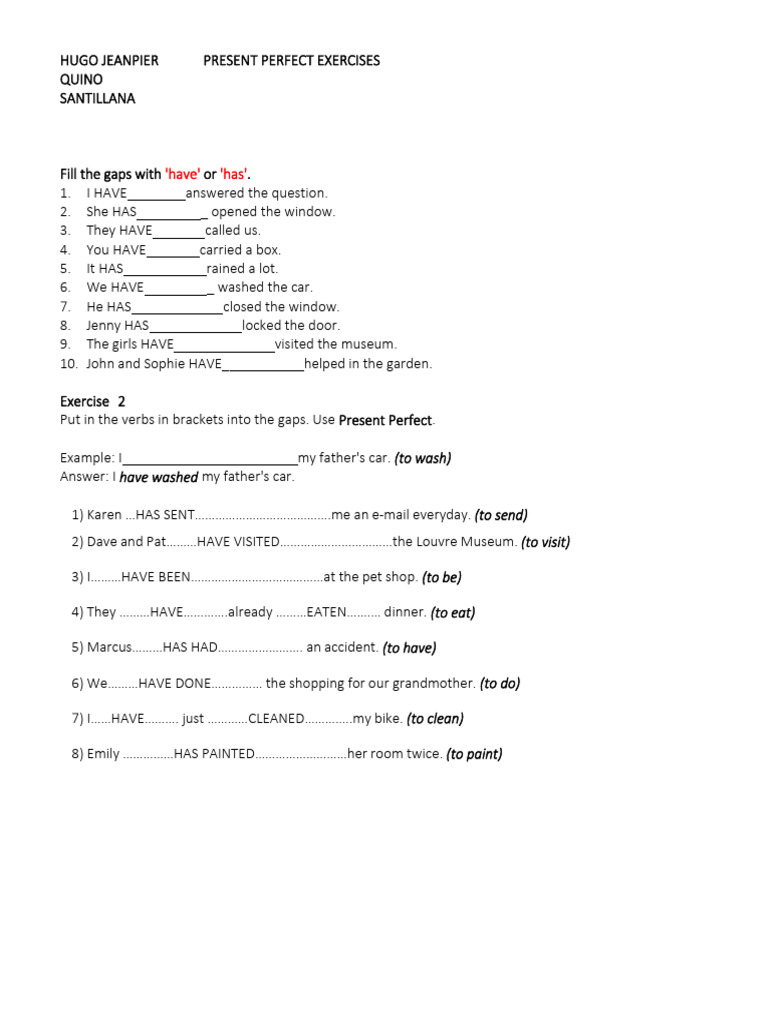Present Perfect Exercises | PDF