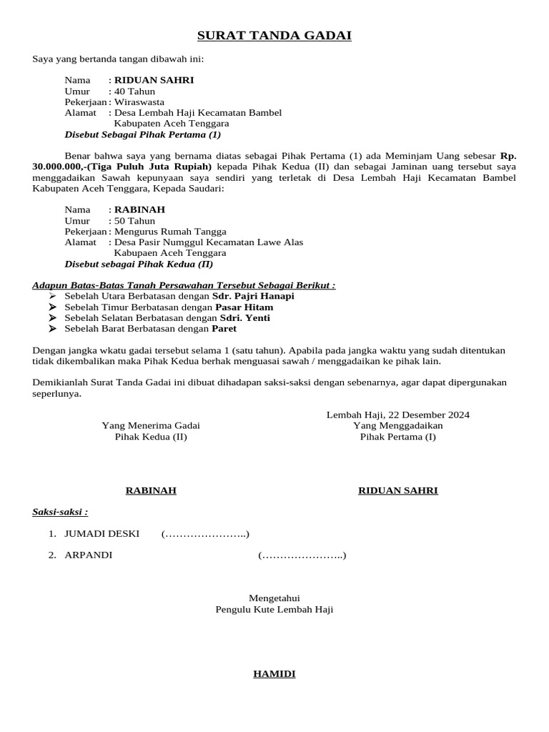 SURAT TANDA GADAI LEMBAH HAJI | PDF