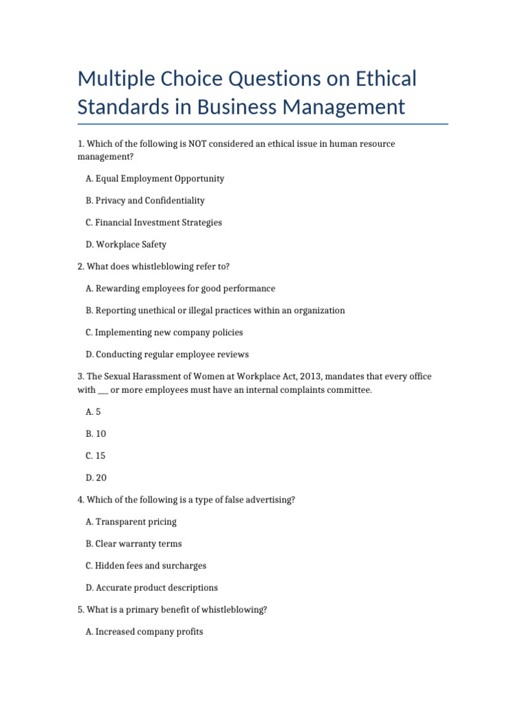Ethical Standards MCQs | PDF