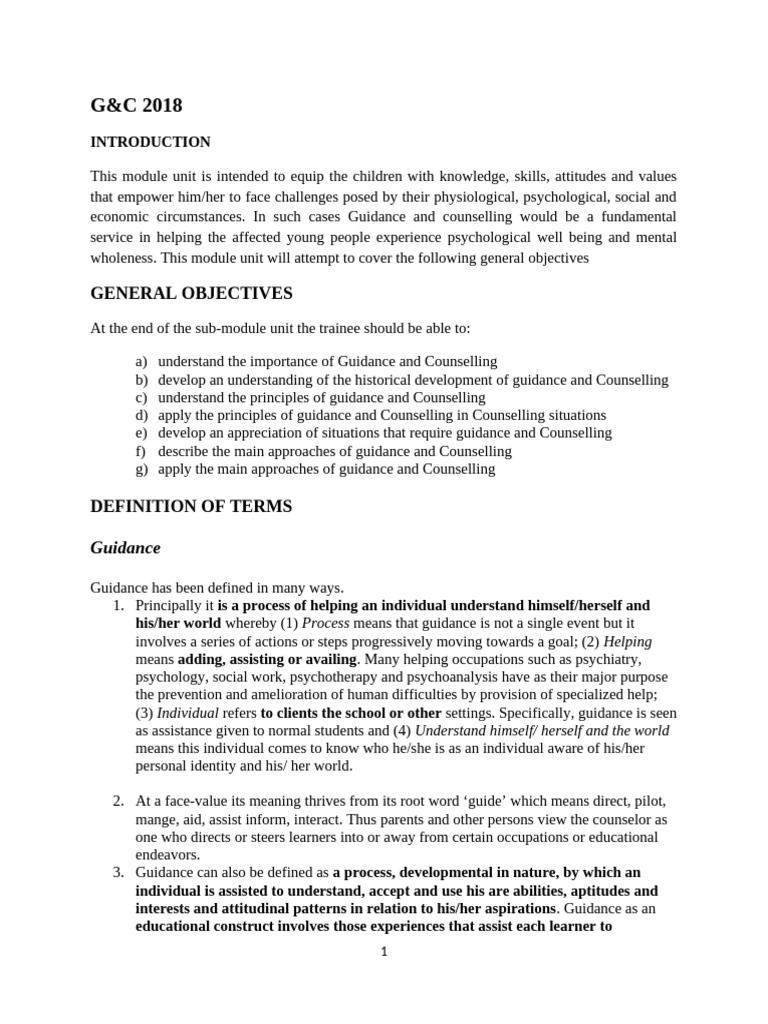 General Objectives: Guidance | PDF | Psychotherapy | Juvenile Delinquency