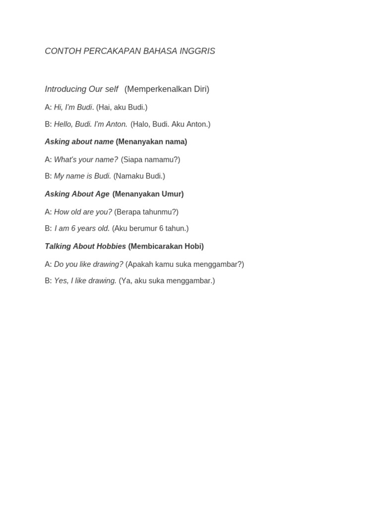 Contoh Percakapan Bahasa Inggris | PDF