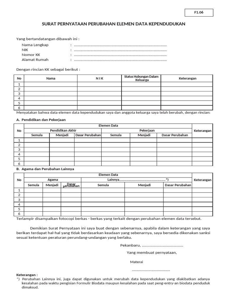 Formulir F1 06 | PDF