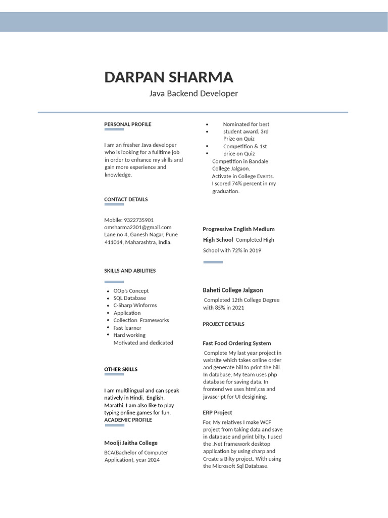 Java Backend Developer Resume | PDF