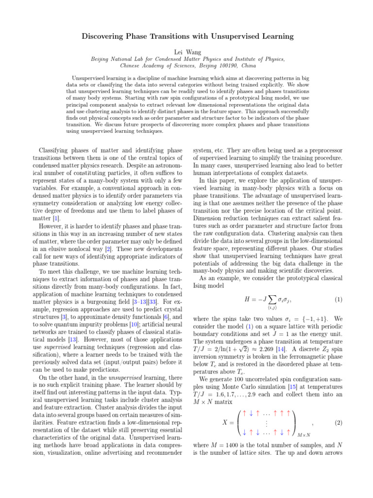 Discovering Phase Transitions With Unsupervised Learning | PDF | Principal Component Analysis ...