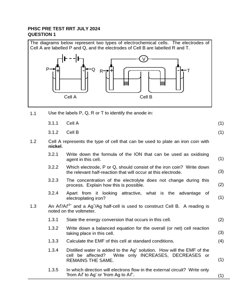 Phsc Pre Test July | PDF | Electrode | Applied And Interdisciplinary ...